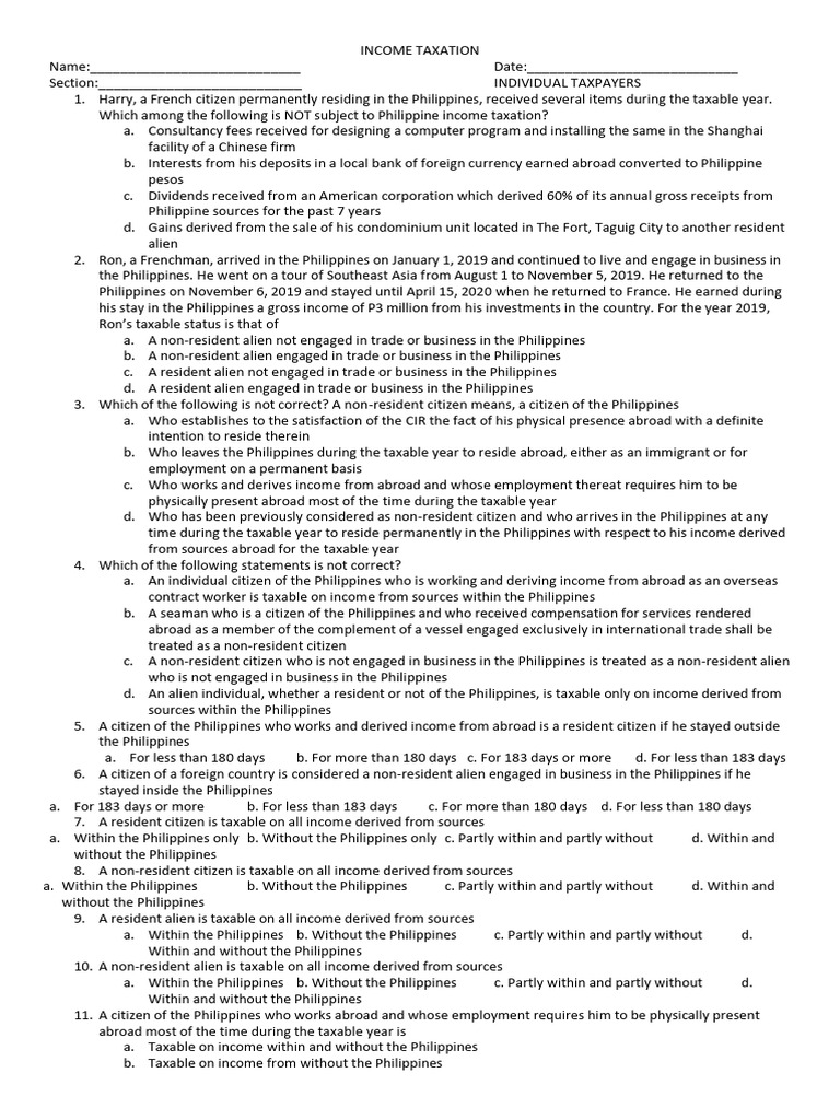 Individual Taxpayers Practice Handout | Download Free PDF | Taxes ...