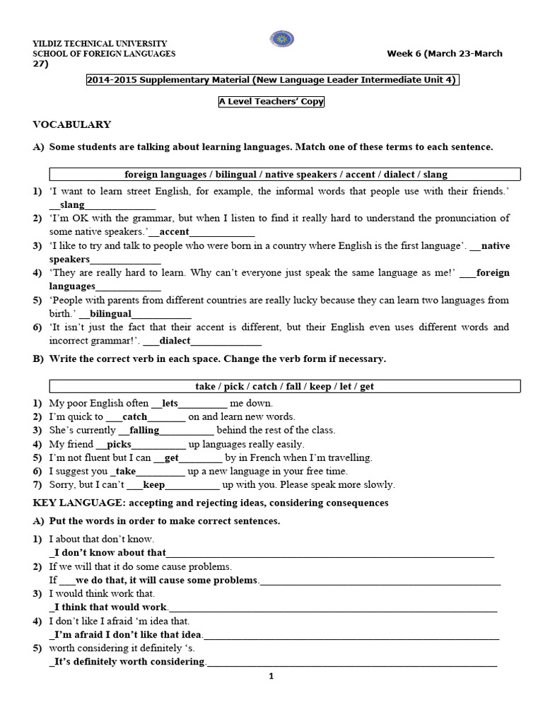 New Language Leader Intermediate Unit 4 | PDF | English Language ...