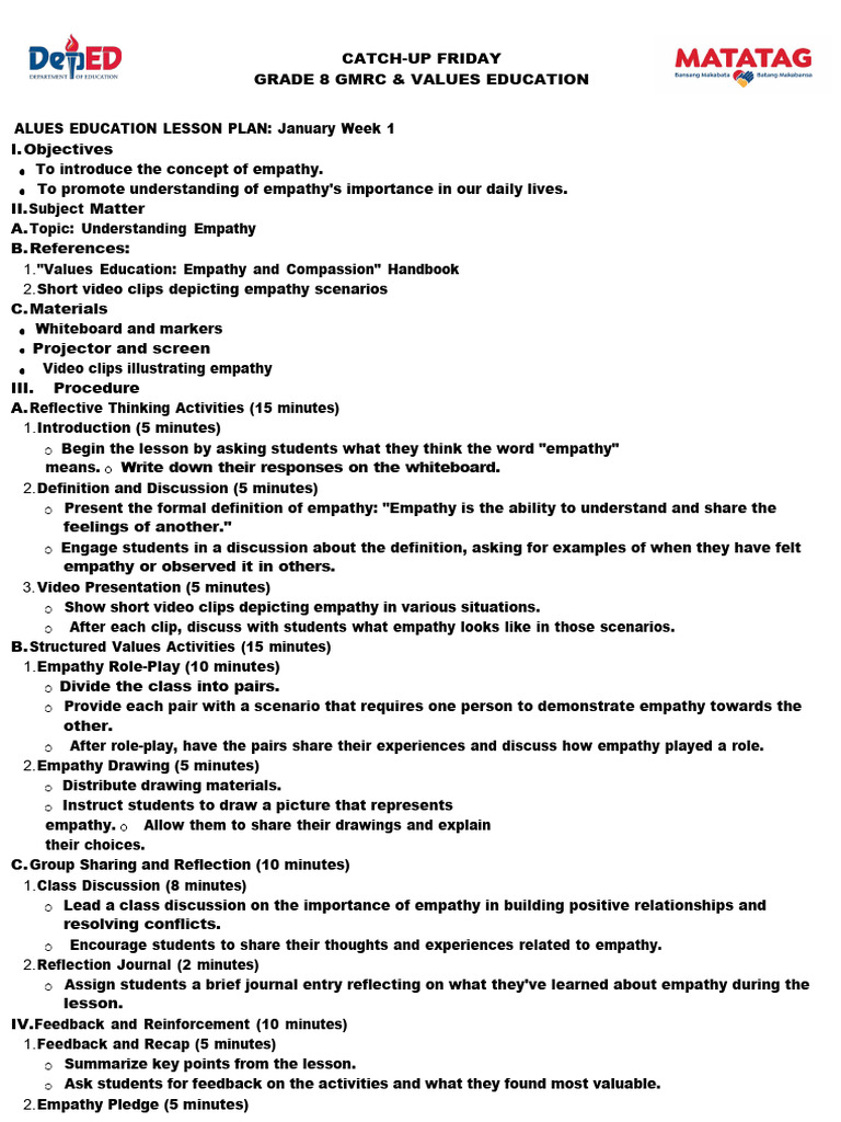 Grade 8 GMRC & Values | PDF | Empathy | Conflict Resolution