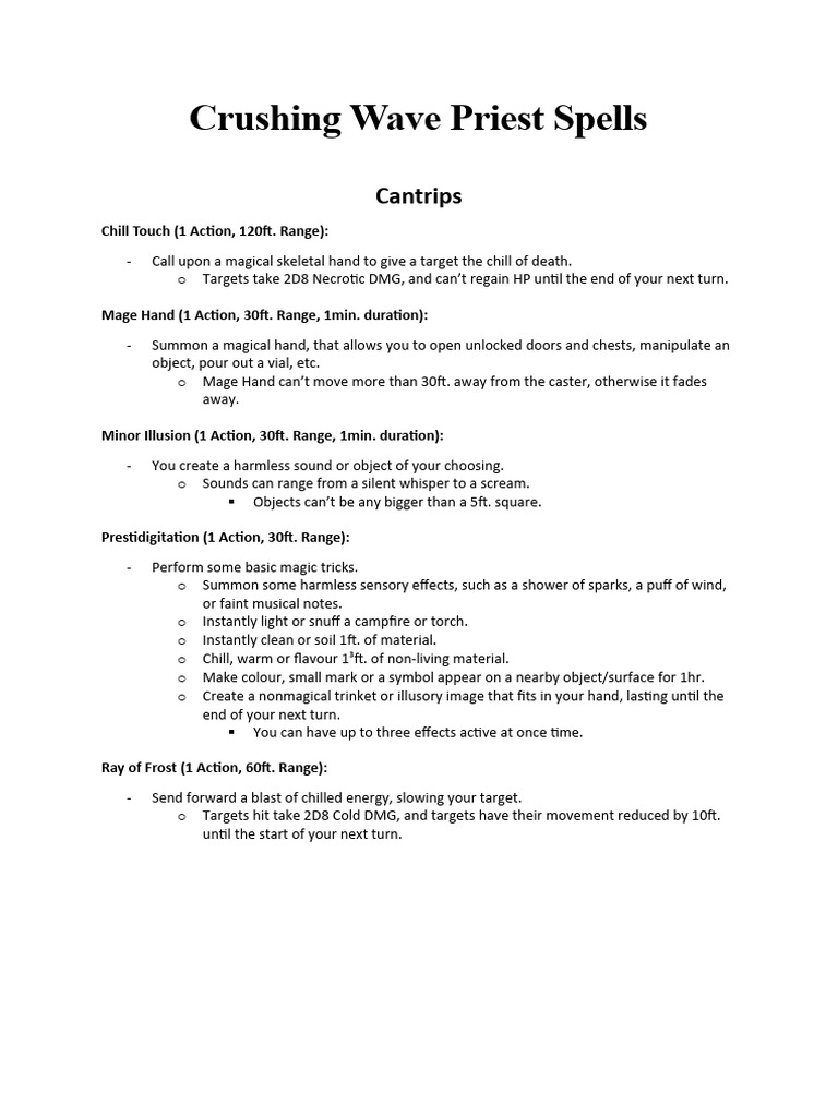 Crushing Wave Priest Spells | PDF
