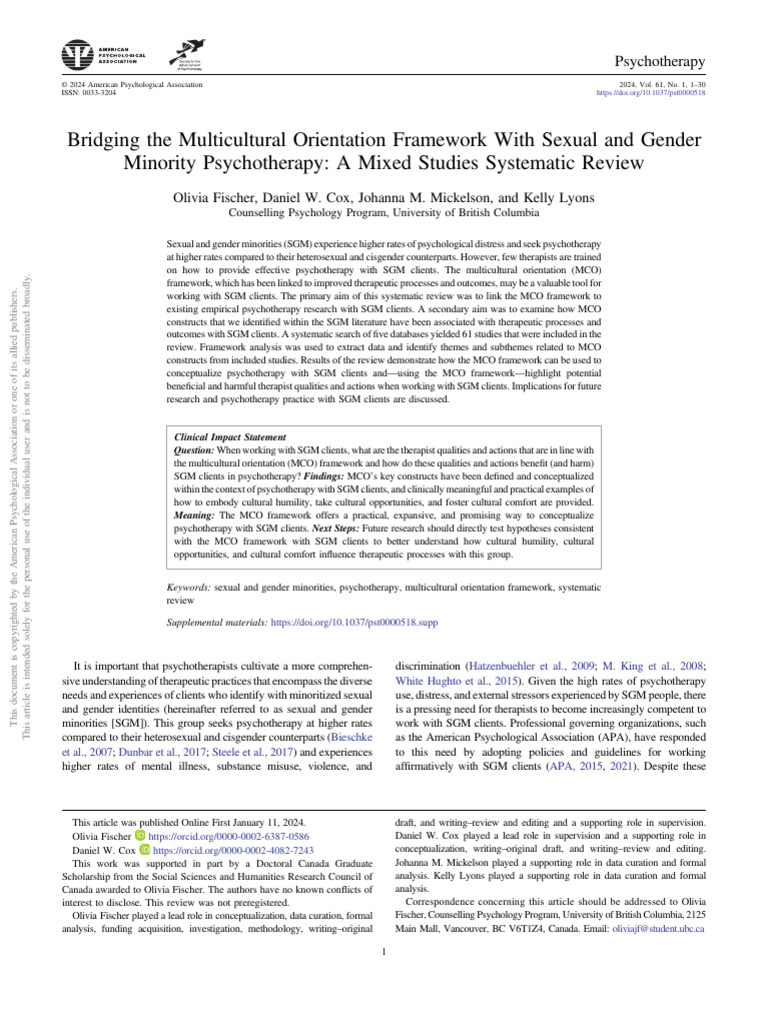 Bridging The Multicultural Orientation Framework With Sexual and Gender ...