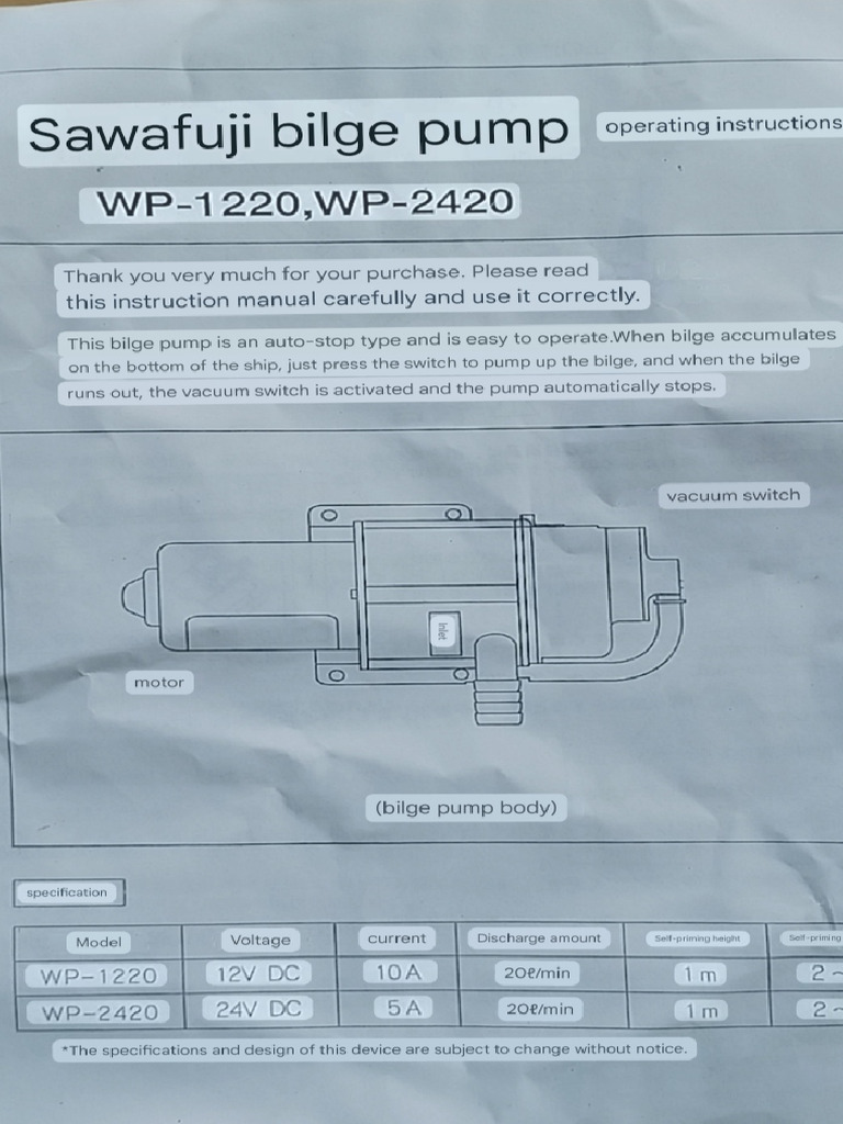 Sawafuji Bilge Pump - Operation Manual | PDF