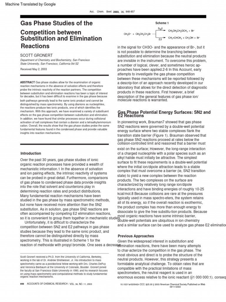 6.gas Phase Studies of The Competition Between Substitution and ...