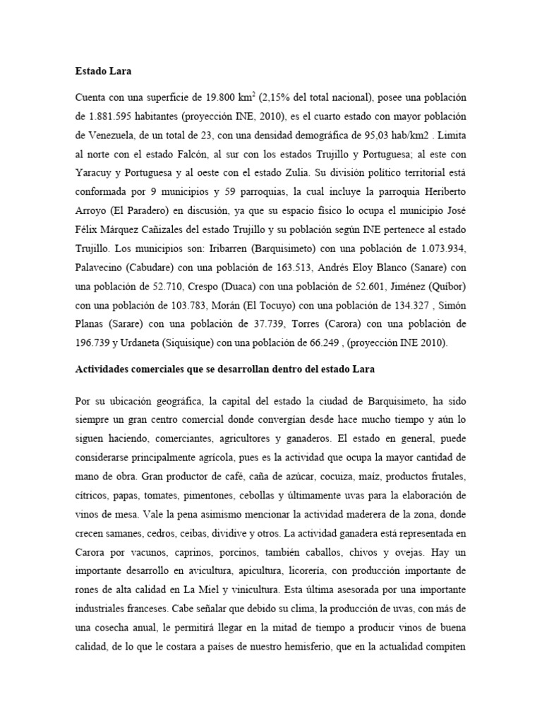Mapa y Población del Estado Lara | PDF