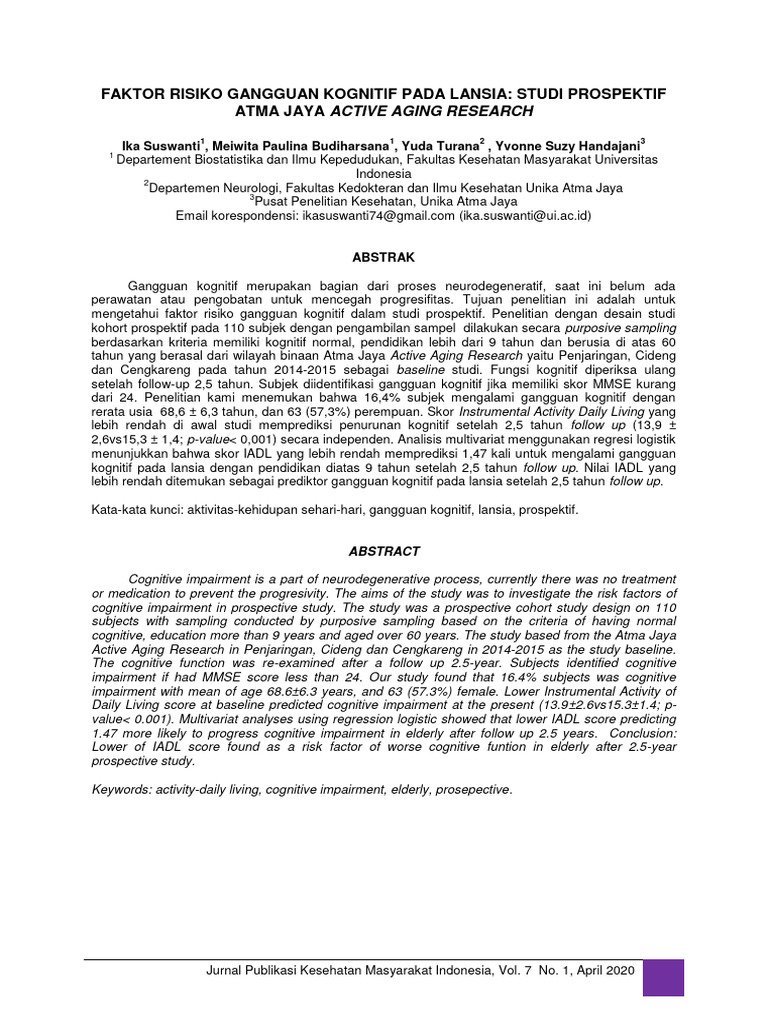 Faktor Risiko Gangguan Kognitif Pada Lansia Studi | PDF