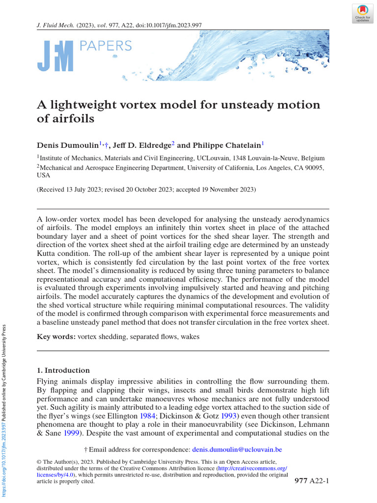Lightweight Vortex Model For Unsteady Motion of Airfoils | PDF ...