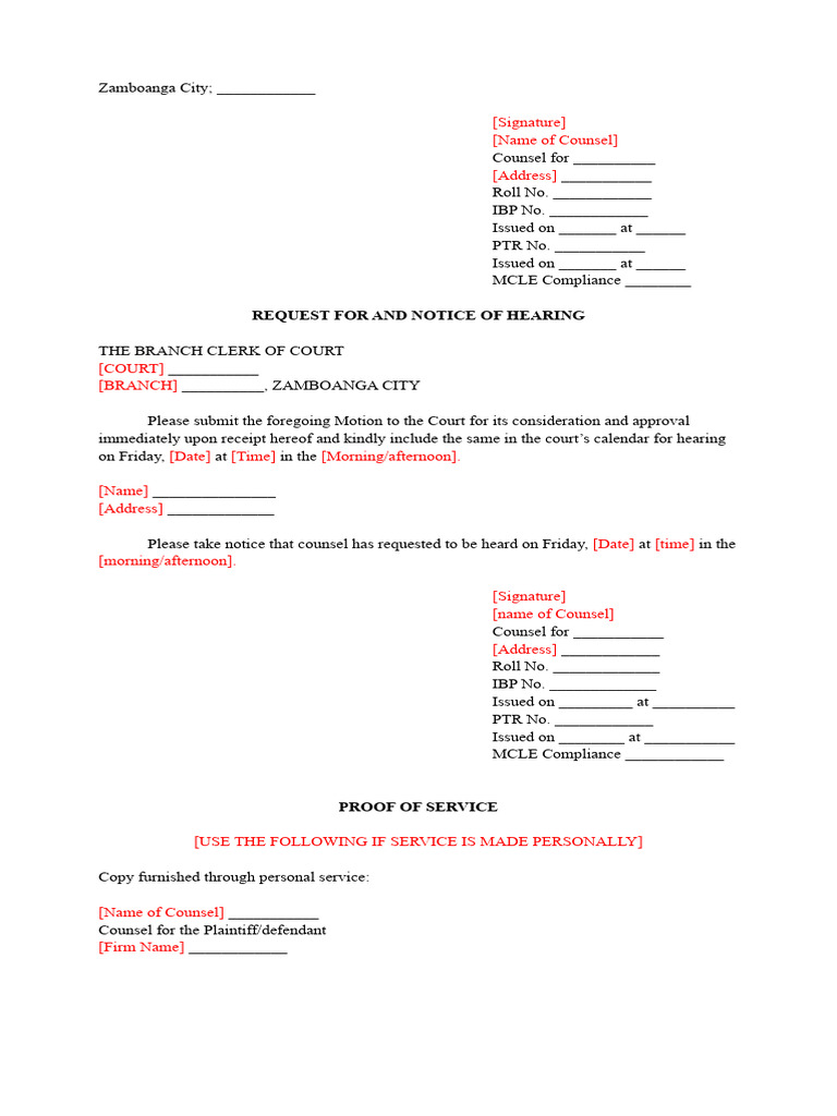 Request for Hearing Notice Template | PDF | Affidavit | Legal Procedure