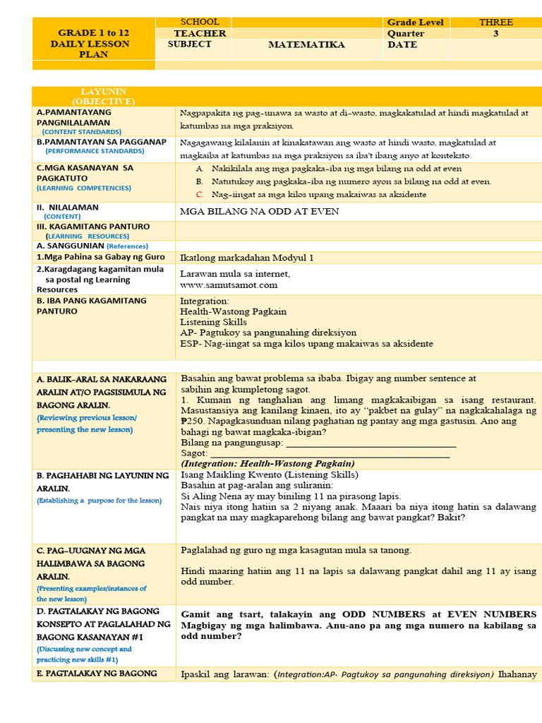 MATH 3 QUARTER 3-COT-Odd and Even | PDF