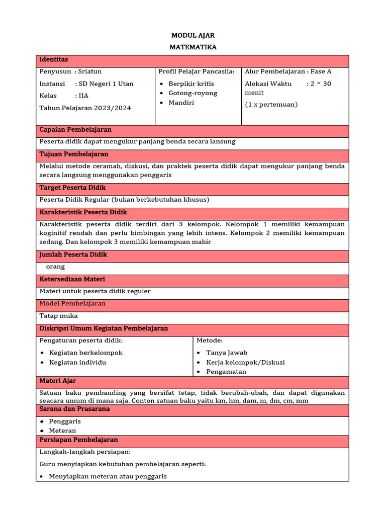 Modul Ajar Matematika | PDF | Karier & Perkembangan | Sains & Matematika