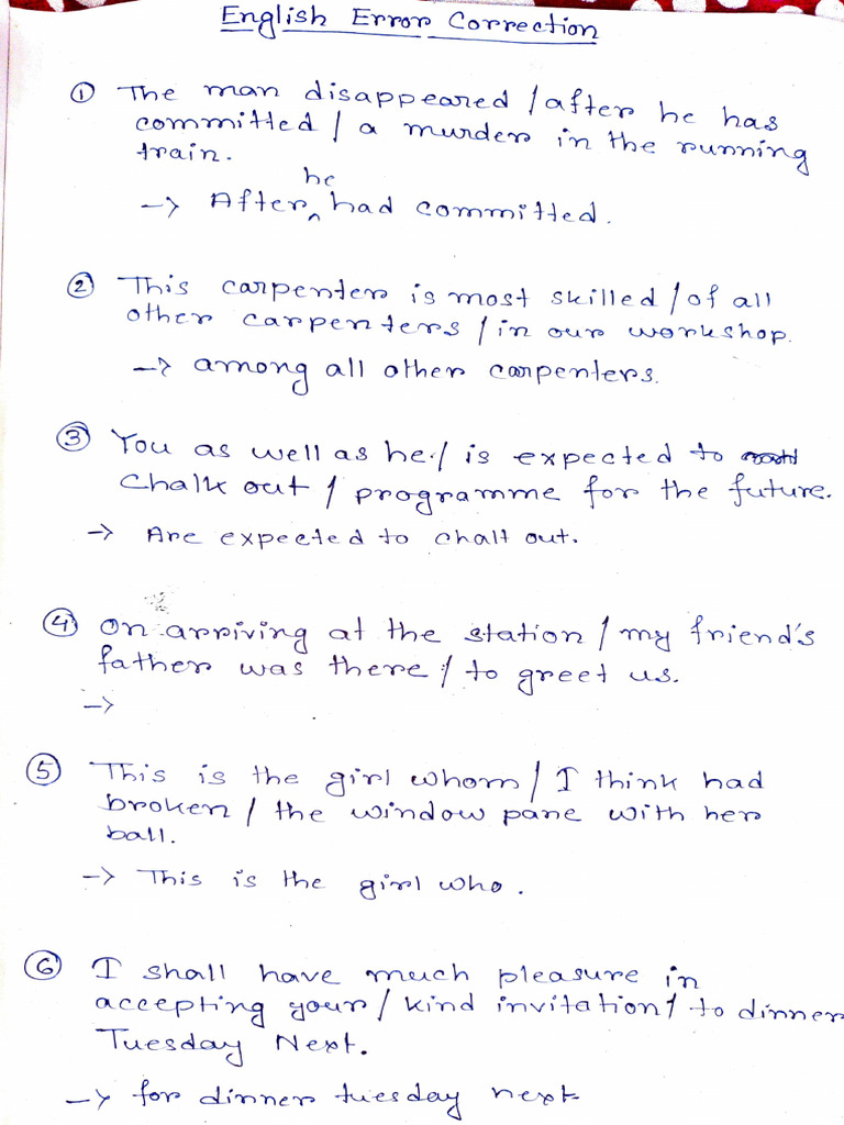 English Error Correction (Homework) | PDF