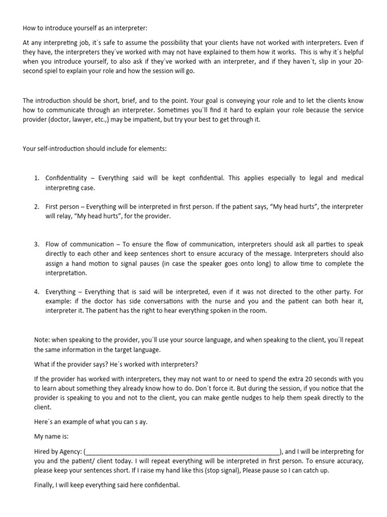 hOW TO INTRODUCE YOURSELF AS AN INTERPRETER | PDF | Language ...