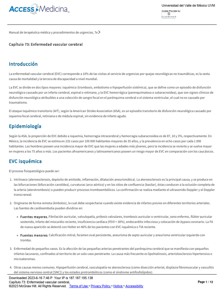 Guía de Enfermedad Vascular Cerebral | PDF | Carrera | Isquemia