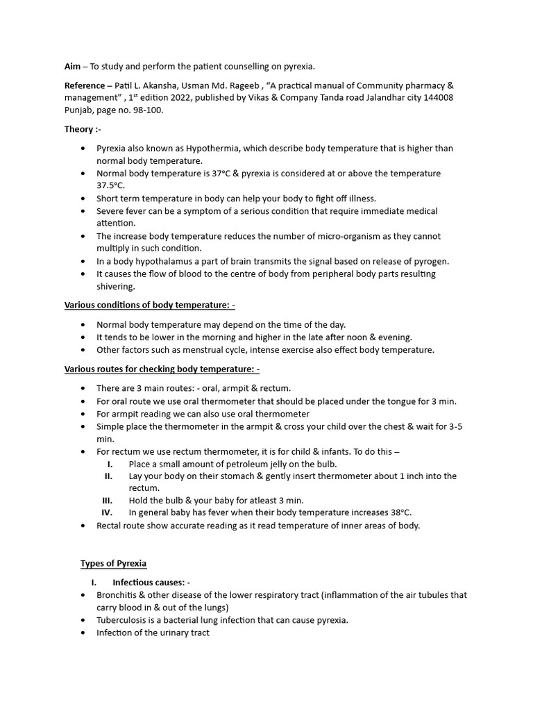 Patient Counselling On Pyrexia | PDF | Fever | Infection