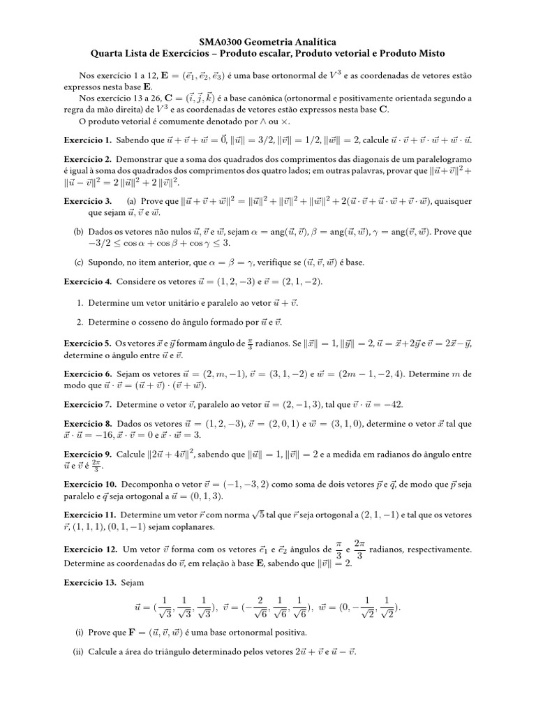 Lista - 4 - GA-Produto Escalar, Produto Vetorial e Produto Misto ...