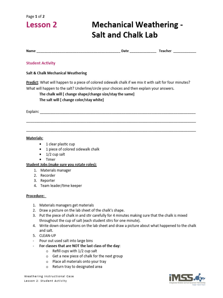 Salt and Chalk Weathering Lab Activity | PDF | Teaching Methods & Materials