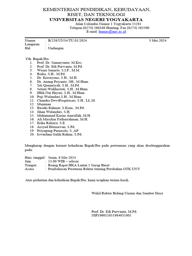 Undangan 6 Mei 2024 Perubahan OTK | PDF