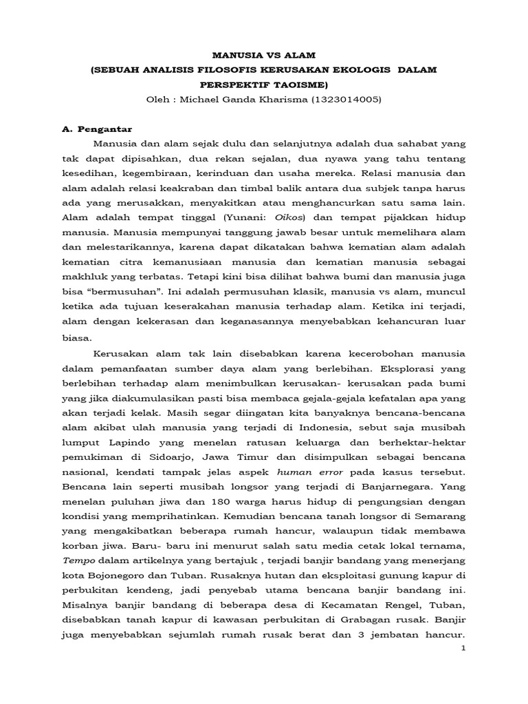 Manusia VS Alam Sebuah Analisis Filosofi | PDF | Sejarah