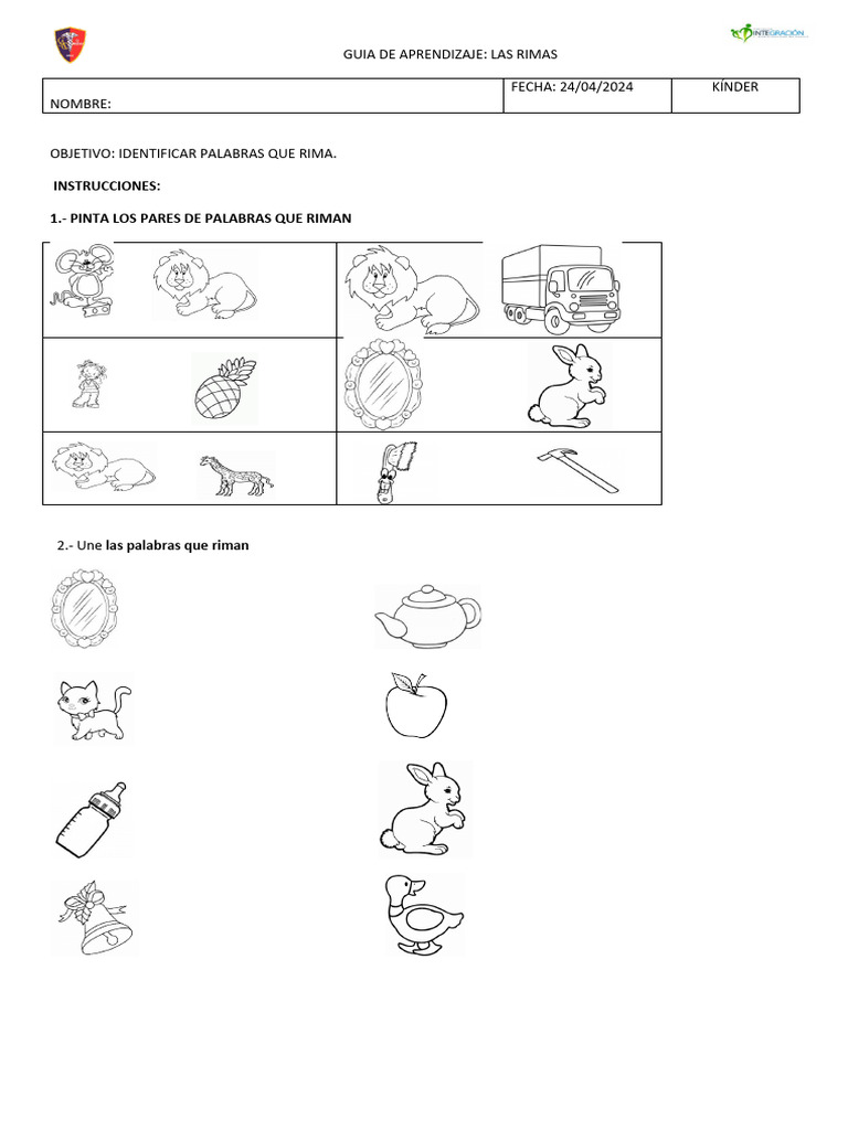 Evaluacion Rimas Pre Kinder | PDF