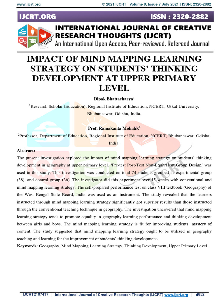 Impact Of Mind Mapping Learning Strategy On Students Thinking