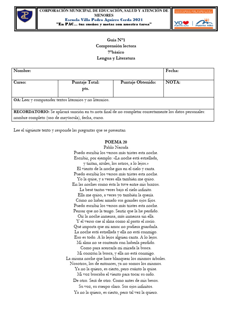 Guia N 1 7mo Basico 2021 Comprension Lectora Pdf Adverbio Sintaxis