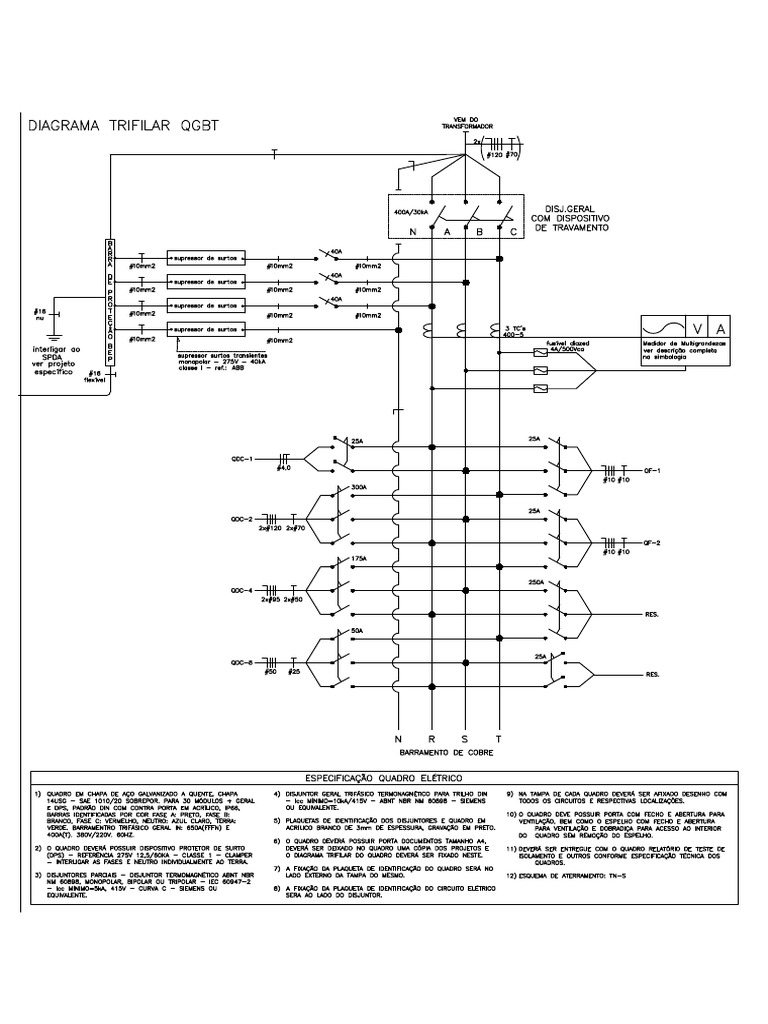 Diagrama Trifilar Do QGBT=PRJ ELE BRC CEP 0505 REV04 Model | PDF