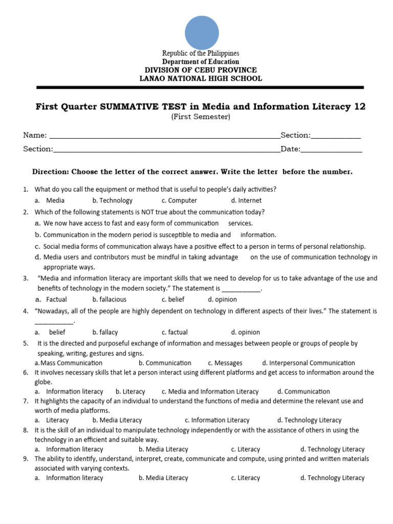 1st Sem Ist Quarter Mil | PDF | Information | Communication