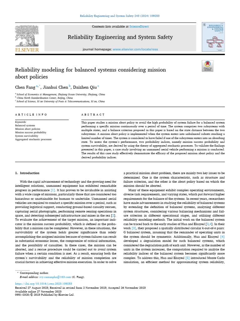 Reliability Modeling For Balanced Systems Consi - 2024 - Reliability Engineering | PDF ...