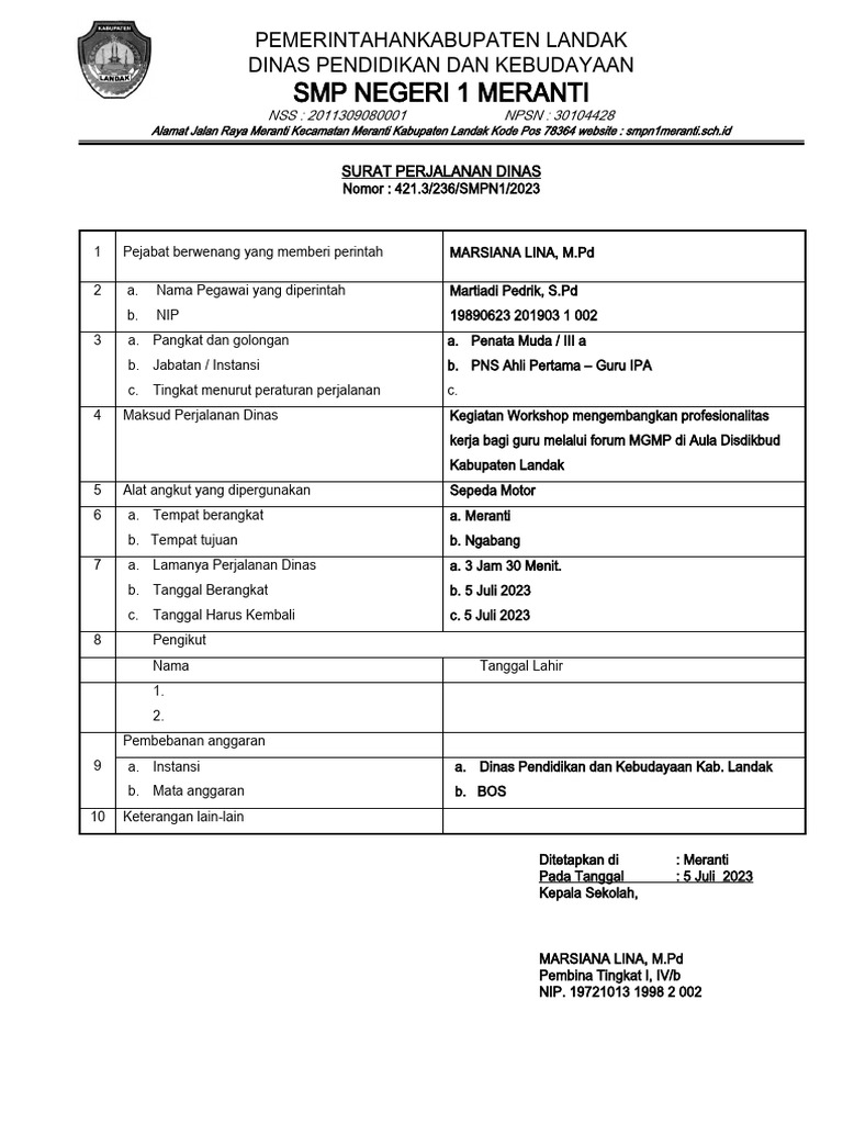 SPPD Kegiatan Workshop Mengembangkan Profesionalitas Kerja Bagi Guru Melalui Forum MGMP Tabel 8 ...