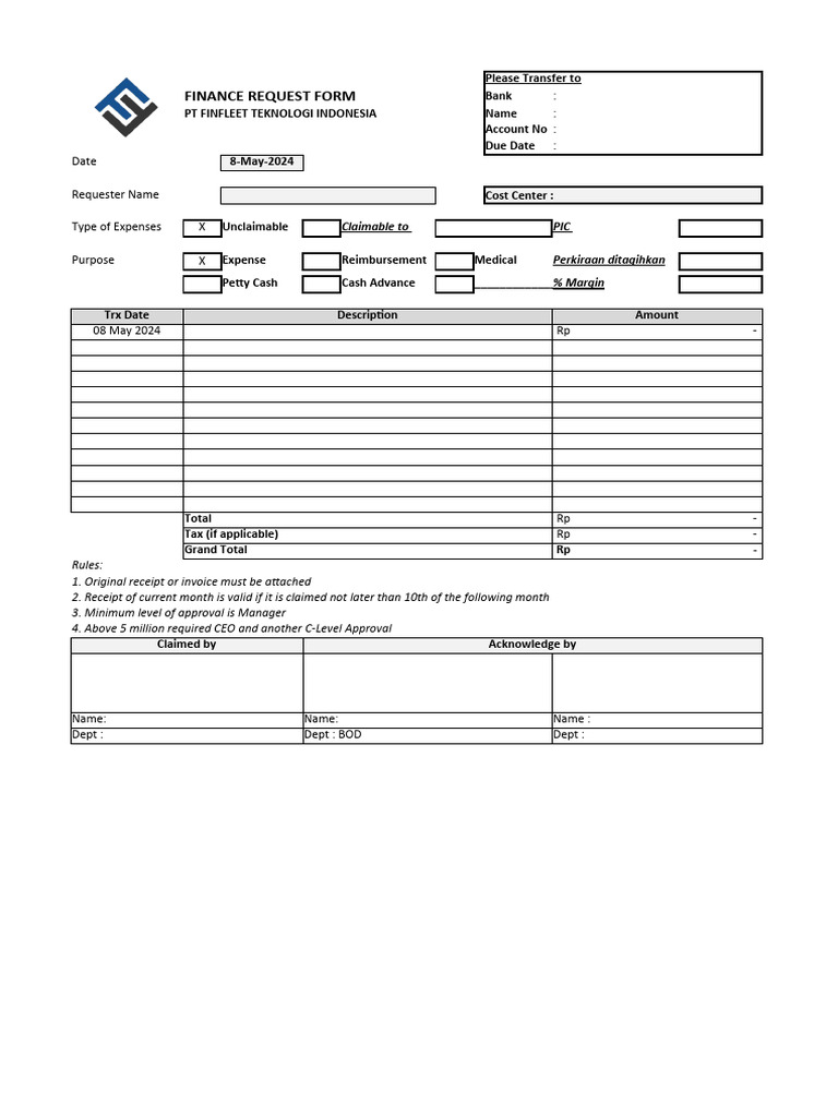 Form Expense, Form Perdin, Dan Form Realisasi | PDF