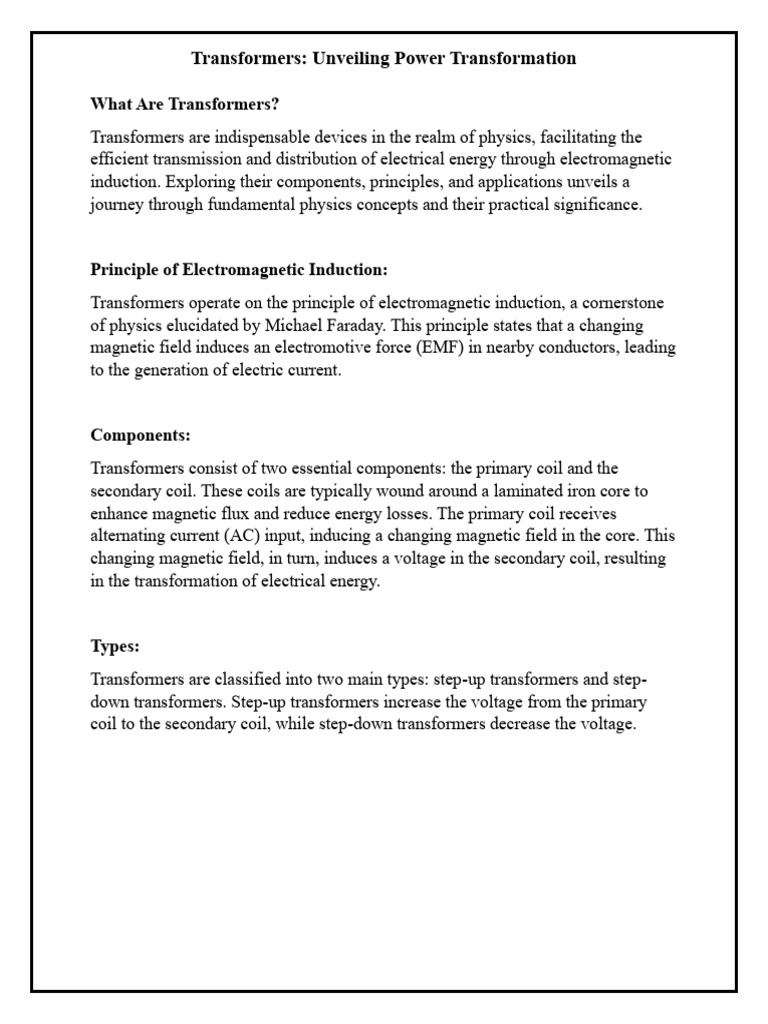 Transformers Unveiling Power Transformation | PDF | Transformer ...