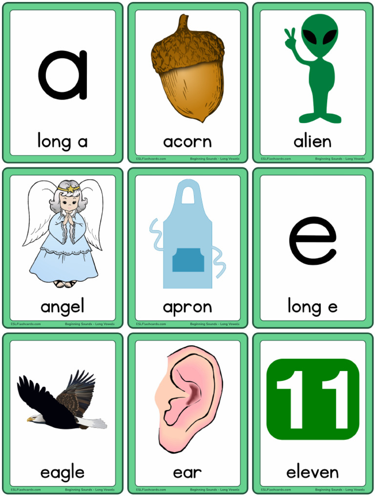 Beginning Sounds Long Vowels Small Flashcards With Labels | PDF