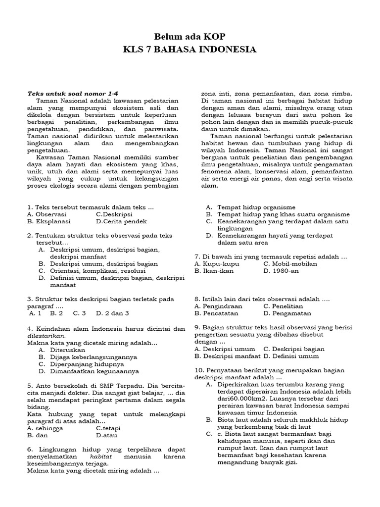 Soal Bhs Indonesia Kelas 7 SMSTR 1 2023 | PDF | Kajian Bahasa Asing