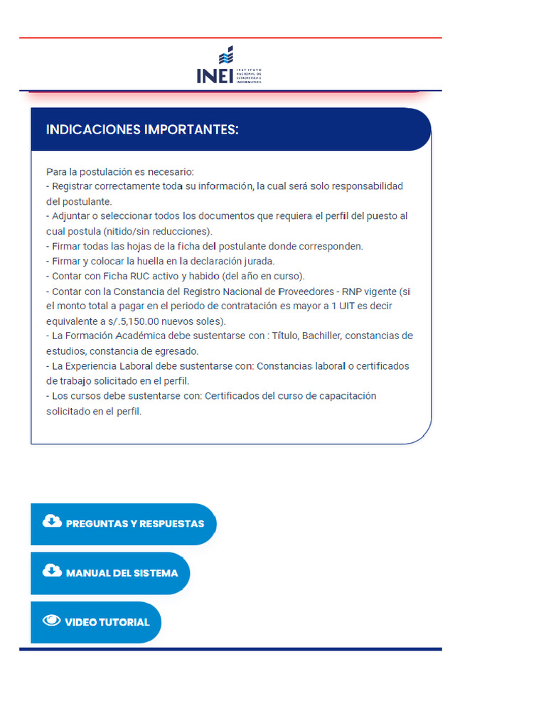 INEI - Convocatoria Pública - Entrevistador | PDF