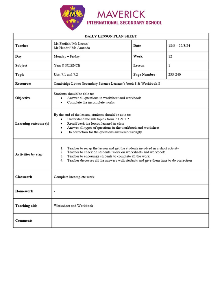 Daily Lesson Plan (Week 12) | PDF | Lesson Plan | Worksheet