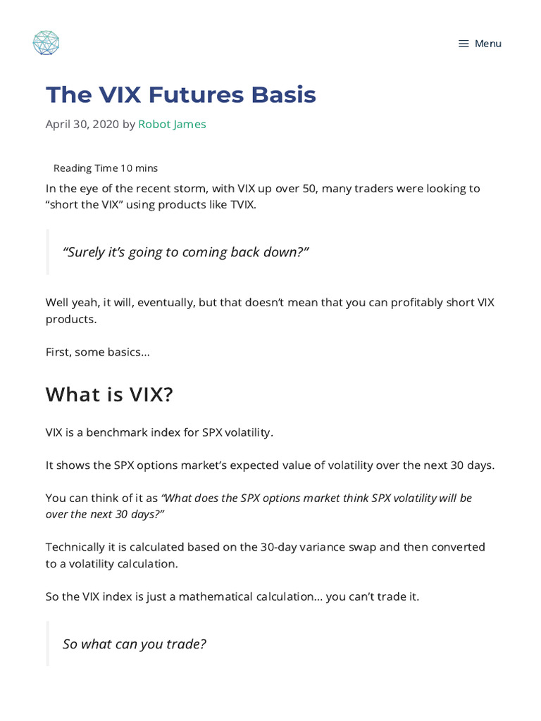 Understanding VIX Futures Basis | PDF | Vix | Futures Contract