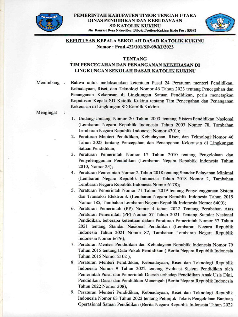 SK Tim Pencegahan Dan Penanganan Kekerasan - Compressed | PDF