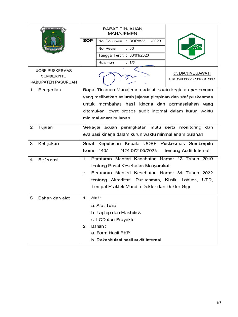 SOP RTM Insy Jadi | PDF | Bisnis