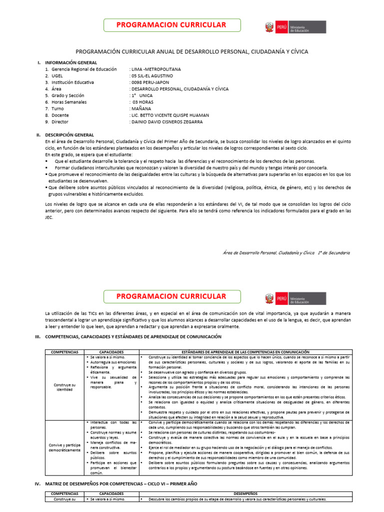 Programacion Anual DPCC 1º | Descargar gratis PDF | Enseñando | Aprendizaje