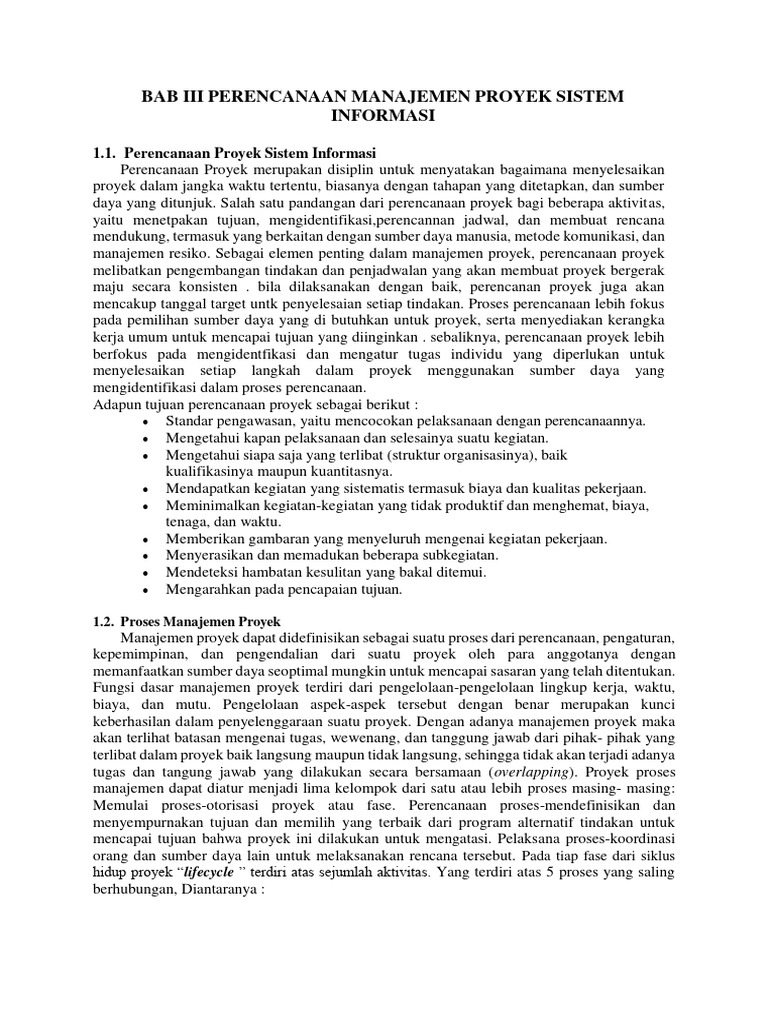 Bab III - Perencanaan Manajemen Proyek Sistem Informasi | PDF | Karier & Perkembangan | Bisnis