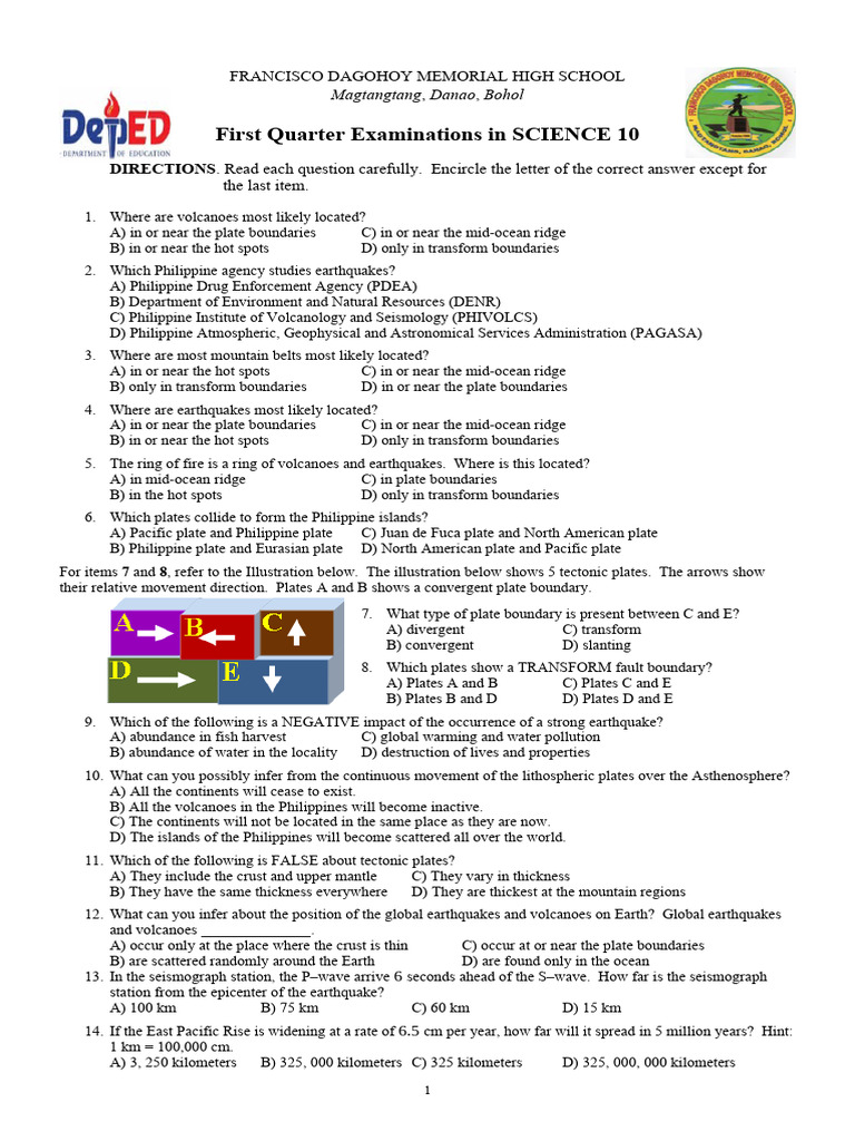 First Quarter Test Final | PDF | Plate Tectonics | Applied And ...