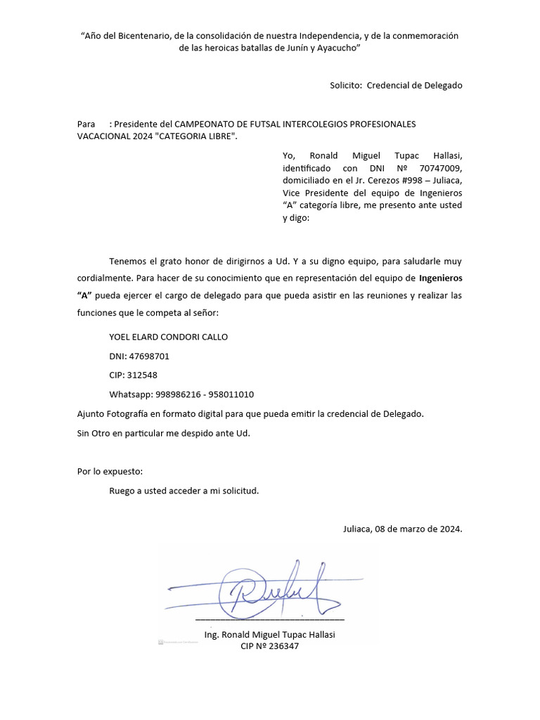Carta 003 Delegado | PDF