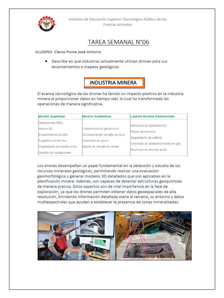 Tarea N°06 | PDF | Vehículo aéreo no tripulado | Sistema de información geográfica
