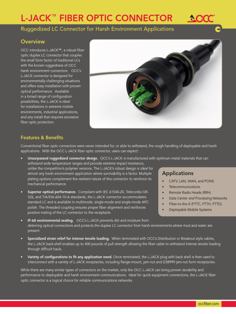 Occ L Jack | PDF | Electrical Connector | Optical Fiber