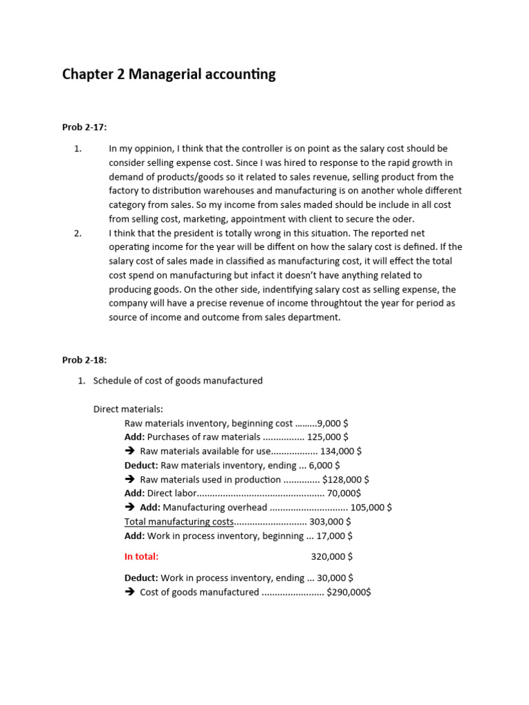 Chapter 2 Managerial Accounting Prob 17-20 | PDF | Cost Of Goods Sold ...