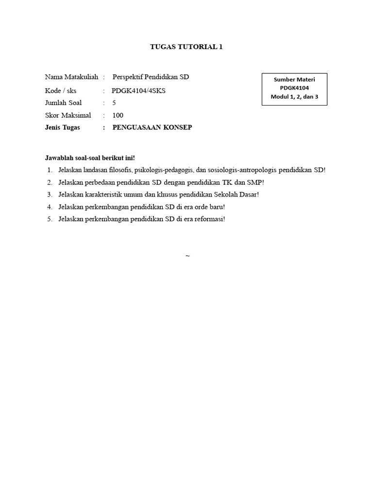TUGAS TUTORIAL 1 Perspektif Pendidikan SD | PDF