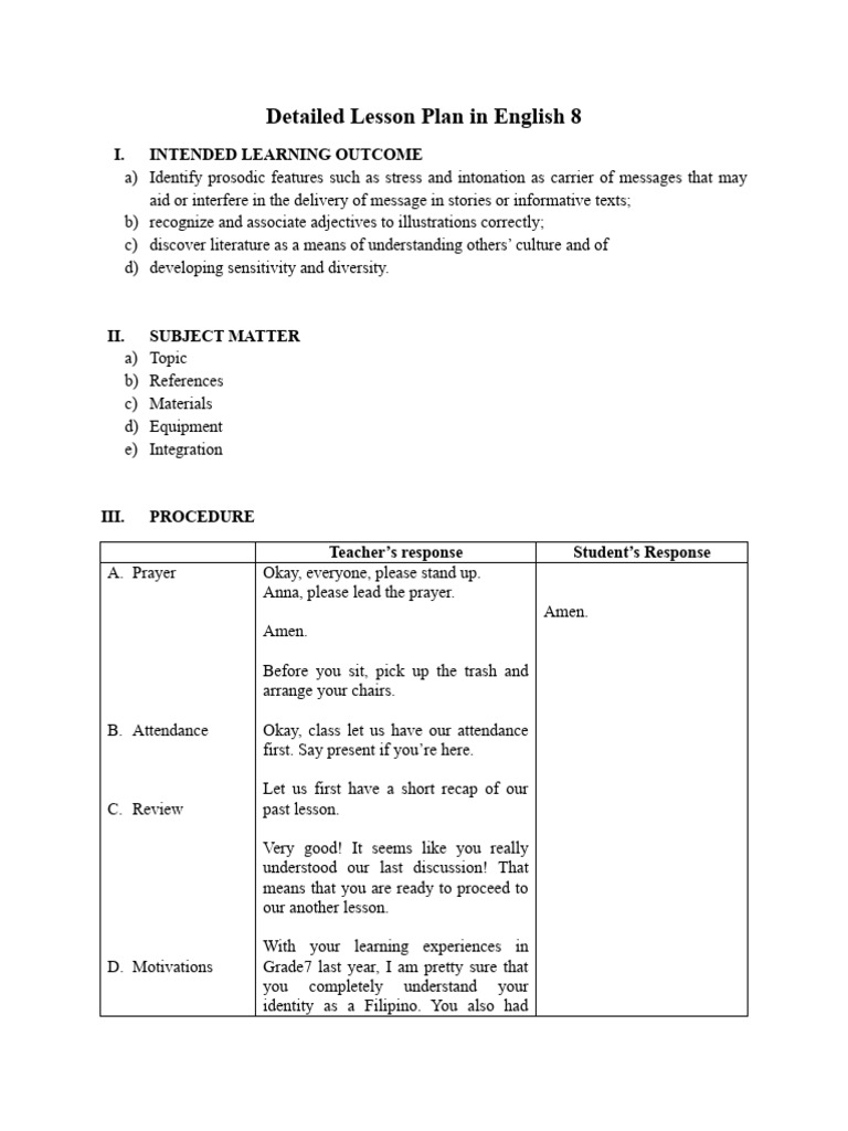English 8 Lesson Plan on Prosody and Culture | PDF