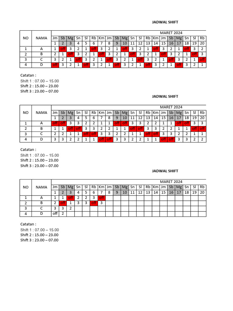 Jadwal Shift | PDF