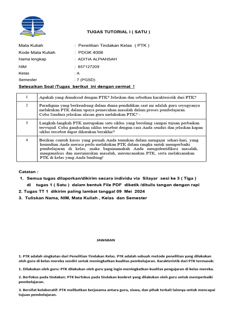 TT 1 PTK - Aditia Alpiansah | PDF