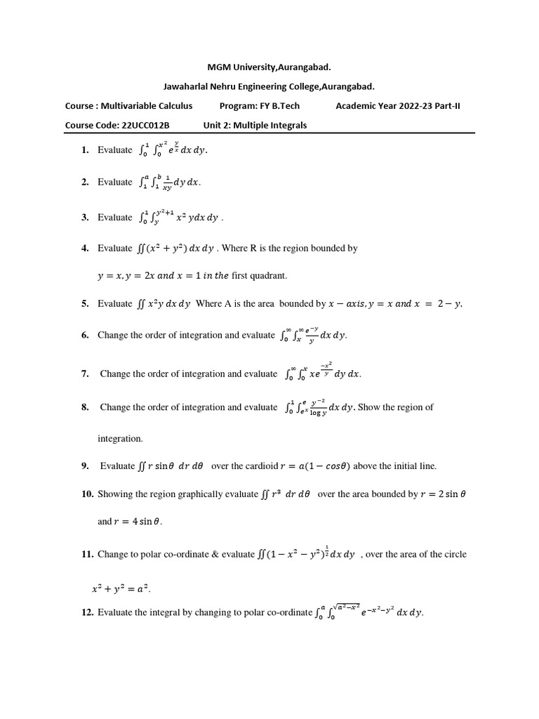 MVC Unit 2 Multiple Integrals | PDF