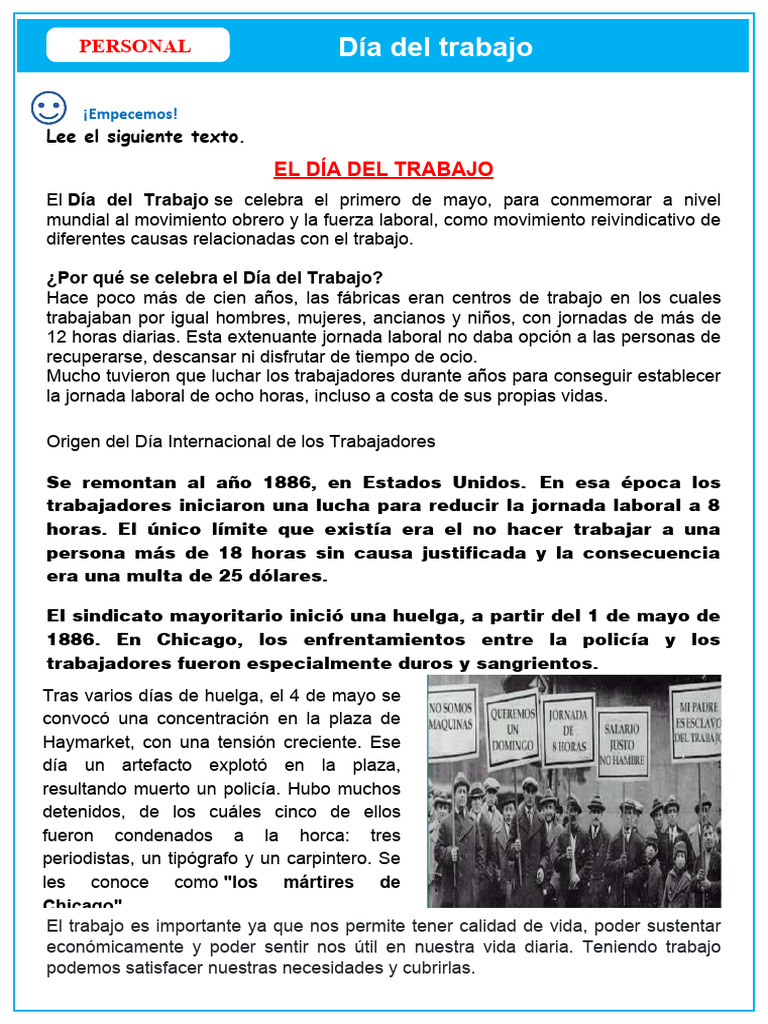 D3 A3 FICHA PS. Día del trabajo | PDF | Relaciones laborales | Labor